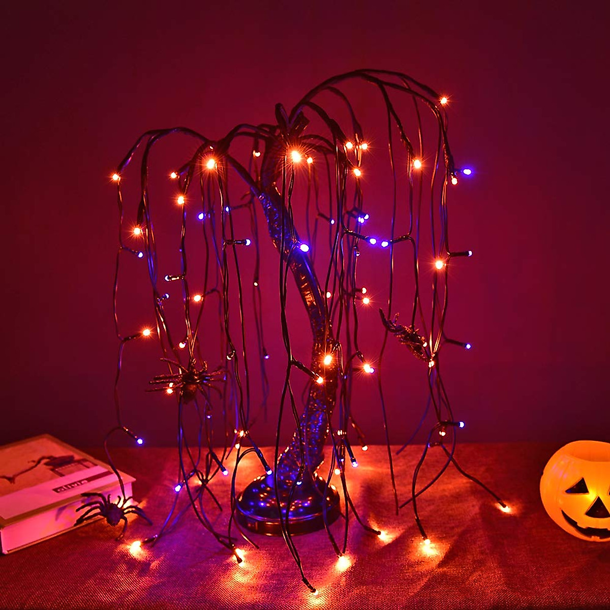 LIGHTSHARE 24-inch Halloween Willow Tree LED Bonsai Night Light,80 LED Lights, Battery Powered or DC Adapter(Included) for Home, Festival,Nativity, Party, and Christmas Decoration, Purple & Orange