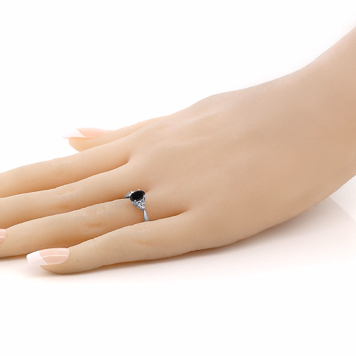 Gem Stone King 14K White Gold Gemstone Birthstone and White Diamond Engagement Ring | Oval Shape 6X4MM | Wedding Anniversary Promise Gold Ring For Women | Available in Size 5, 6, 7, 8, 9