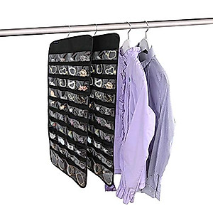 TabEnter Double-Sided Jewelry Hanging Organizer Display Hanger Small Tools Holder with 80 Clear Pockets (Black)