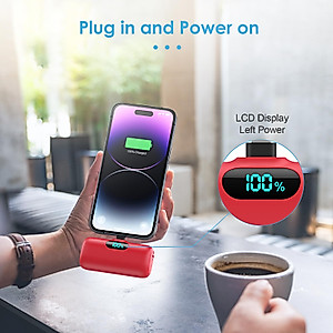 Mini Portable Charger 5000mAh for iPhone,Small & Ultra Compact 15W PD Fast Charging Power Bank, LCD Display Battery Pack Compatible with iPhone 14/14 Pro Max/13/13 Pro Max/12/11/XR/X/8/7-Dark Red