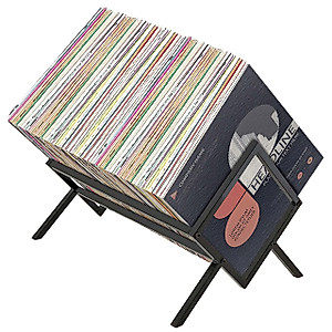 2BHOME Vinyl Record Storage Holder, Holds up to 90 -110 LPs, Metal Vinyl Record Organizer Stand, Simple/Functional/Easy Assembly, Classical Design for Files/Book/Magazine Record Rack (Black)