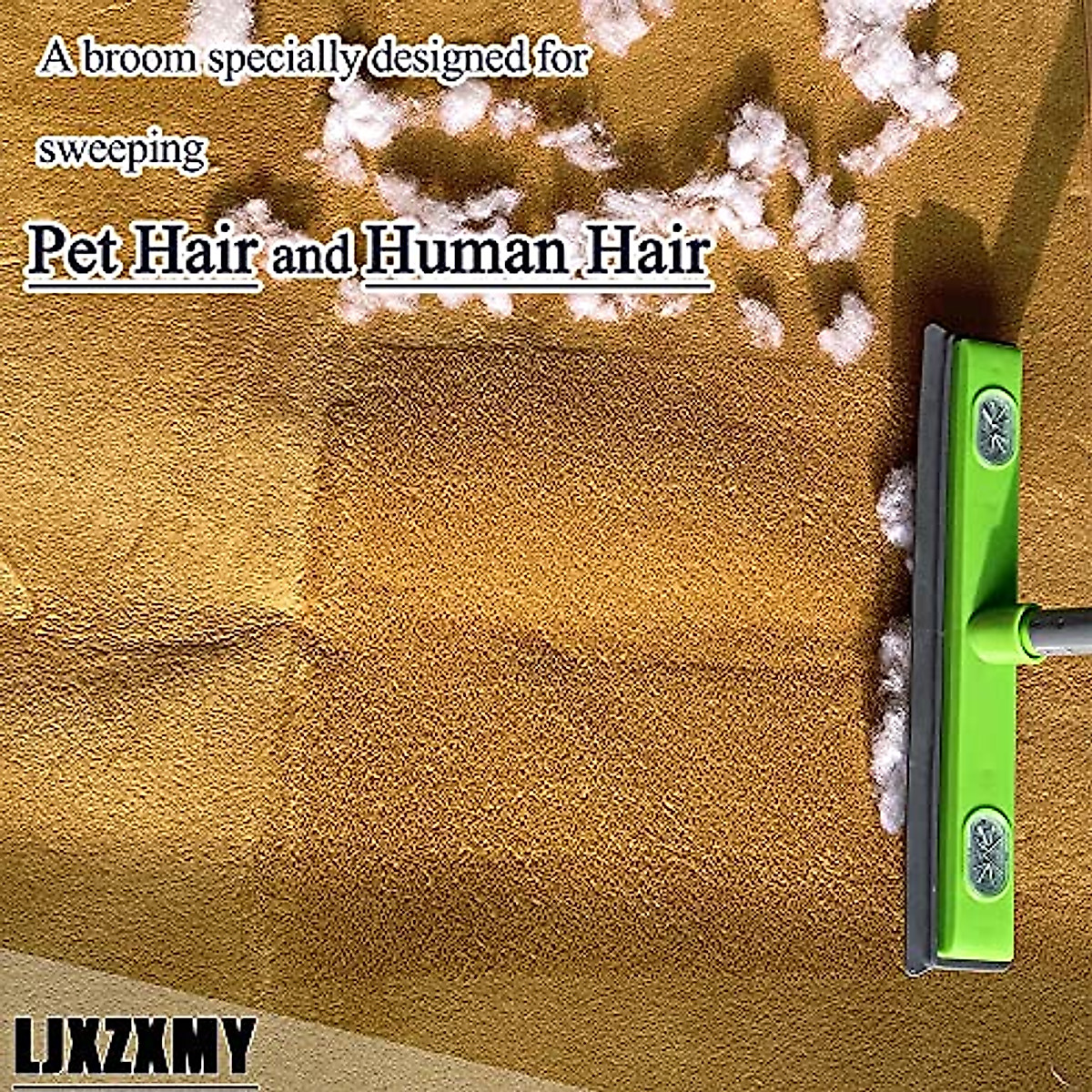 Rubber Broom Carpet Rake for Pet Hair Removal, Portable Hair Remover with Squeegee Broom Hair Removal Brush, Pet Hair Removal Tool for Fluff Carpet, Hardwood Floor, Tile, Window