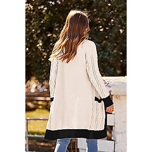 PRETTYGARDEN Women's 2024 Fall Cable Knit Cardigan Sweaters Casual Long Sleeve Open Front Loose Outerwear Coats (Beige,Medium)