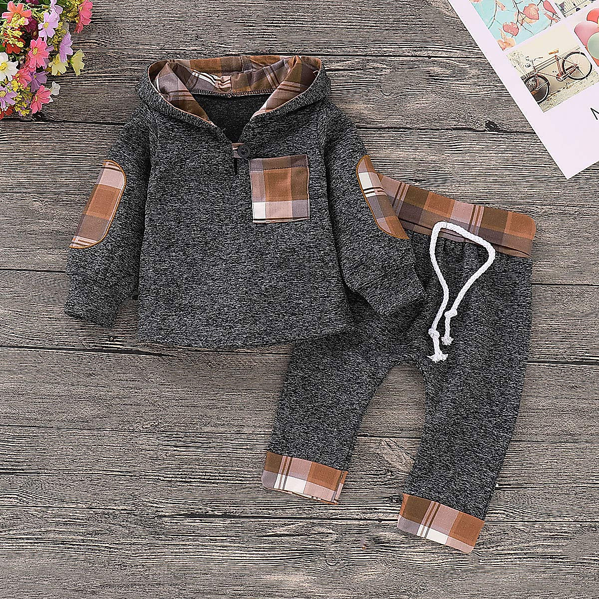 SANMIO Infant Toddler Baby Boys Girls Clothes Hoodie Outfit Classic Plaid Sweatshirt +Pants Clothes Set Kids