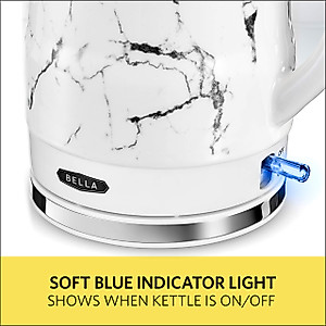 BELLA 1.5 Liter Electric Ceramic Tea Kettle with Boil Dry Protection & Detachable Swivel Base, White Marble, Model 14743