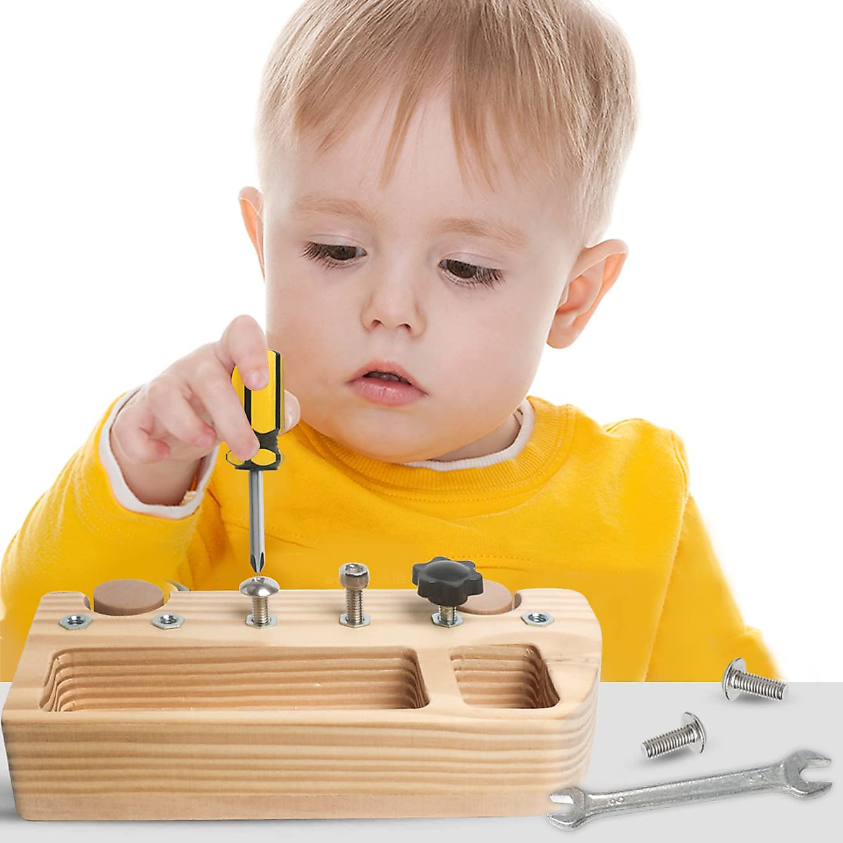 Kids Montessori Screwdriver Board Set, Wooden Toddler Real Tools Montessori Toys Preschool Toys Fine Motor Skills Toys for Kids Toddlers 3 4 5 Years Old