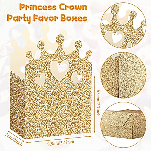 20 Pieces Princess Crown Boxes Glitter Princess Boxes Princess Crown Candy Boxes Gold Crown Party Favor Boxes Glitter Crown Party Boxes for Wedding Birthday Baby Shower Supplies