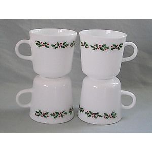 Corelle 1980s Corning Holly Days Cups Mugs - Set of 4