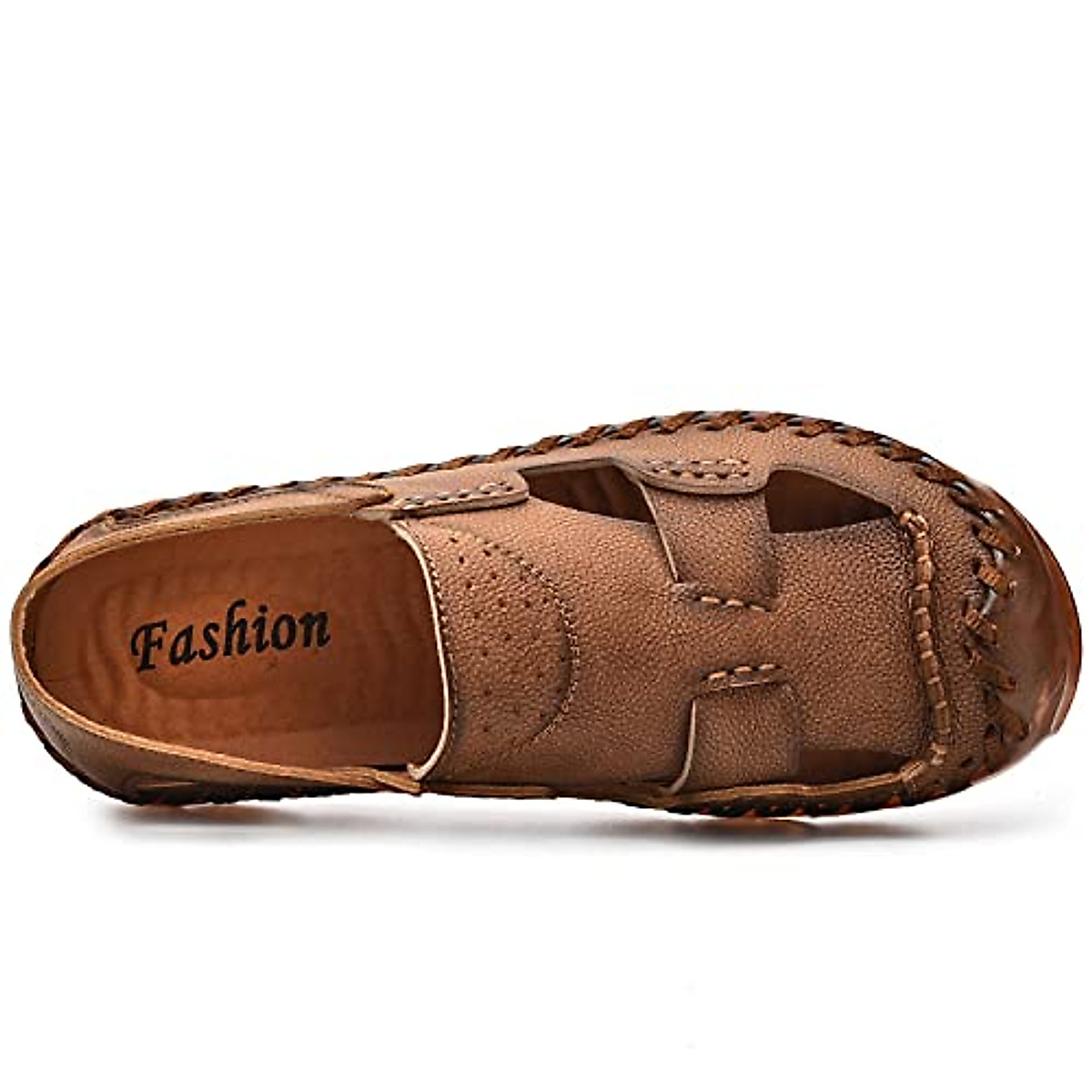 DZUJY Mens Closed Toe Leather Sandals For Men Breathable Summer Shoes Fisherman Men's Slippers Flip Flops Brown Big Size 11.5 Outdoor Casual Shoe Man Beach Sport Hiking Work Male