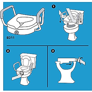 Carex 4.5 Inch Raised Toilet Seat with Arms - For Elongated Toilets, Elevated Toilet Riser with Removable Padded Handles, Easy On and Off, 300lb Weight Capacity, White