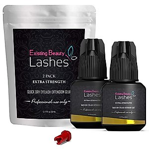 2 Pack Extra Strong Eyelash Extension Glue Adhesive for Professional Eyelash Extension Artists for Individual Eyelash Extensions: Drys in 1-2s with 6-7 Week Retention 5ml by Existing Beauty Lashes
