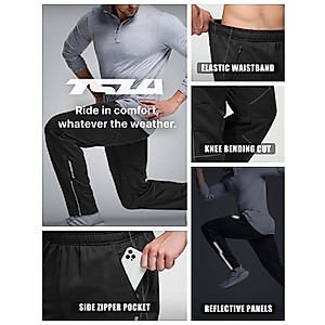 TSLA Men's Thermal Windproof Cycling Pants, Fleece Lined Outdoor Bike Pants, Winter Cold Weather Running Pants, Cycling Pants Black & Grey, Medium