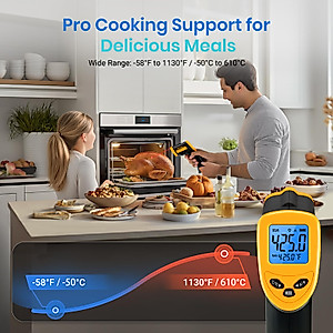 Etekcity Infrared Thermometer 1080, Heat Temperature Temp Gun for Cooking, Laser IR Surface Tool for Pizza Oven, Meat, Griddle, Grill, HVAC, Engine, Accessories, -58°F to 1130°F, Yellow