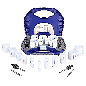 Hole Saw Kit, 17 Piece General Purpose 3/4" to 2-1/2" Set with Mandrels, Bi-Metal, Durable High Speed Steel (HSS). Fast Cut Clean, Smooth and Precise Holes Through PVC, Metal, Wood, Plastic, Drywall