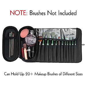 LUEXBOX Portable Folding Makeup Brush Bag, Multifunctional Cosmetics Rolling Storage Case Makeup Brush Holder for Travel, Makeup Brush Organizer Bag (Black)