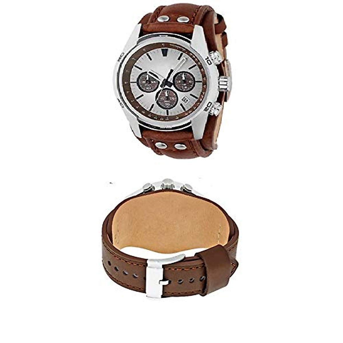 Dioway for Fossil CH2891 Leather Watch Bands 22mm Replacement with Stainless Steel Buckle - Brown 22mm Fossil CH2891 Leather Watch Strap