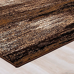 Allstar 5x7 Chocolate Modern and Contemporary Rectangular Accent Rug with Mocha and Ivory Abstract Brush Streak Design (4' 11" X 6' 11")