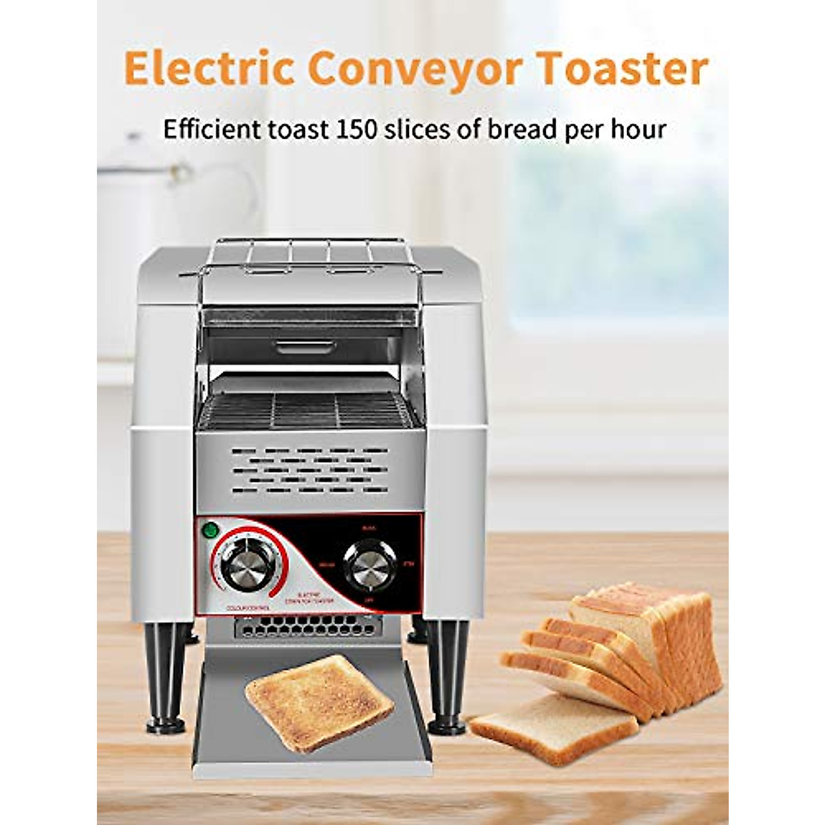 Commercial Conveyor Toaster 150 Slices/Hour 110V Heavy Duty Restaurant Toaster Electric Countertop Belt Machine for Home Office Bread Bagel Breakfast Food