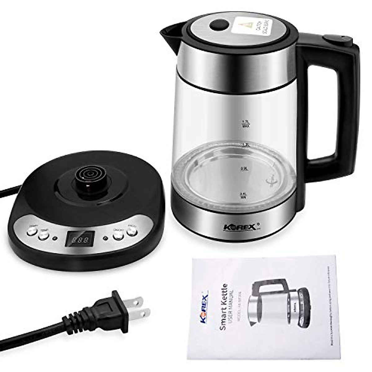 Korex Smart Electric Water Kettle Glass Heater Boiler Suitable for WIFI APP Alexa Google Home Assistant 1.7 L Great for Coffee Tea Milk With Overheat Protection Temperature Control
