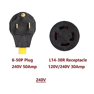 ONETAK NEMA 6-50P to L14-30R 240V 30 Amp Welder Welding Dryer EV Charger Power Cord Adapter Adaptor Connector Connecter