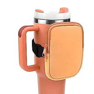 WUQID Adjustable Water Bottle Pouch for Stanley Quencher Adventure & Stanley IceFlow 20oz 30oz 40oz, Gym Accessories for Women Men, Tumbler Pouch Bag with Cards, Keys, Wallet, Earphone,Compact