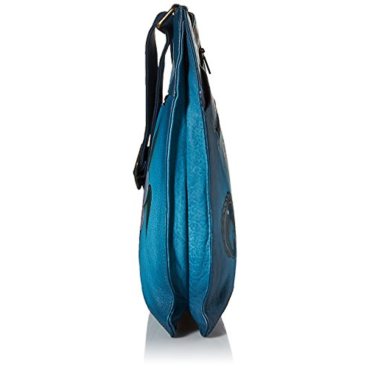 Anna by Anuschka Women's Genuine Leather Large V Top Multi-Compartment Cross Body | Hand Painted Original Artwork | Denim Paisley Floral