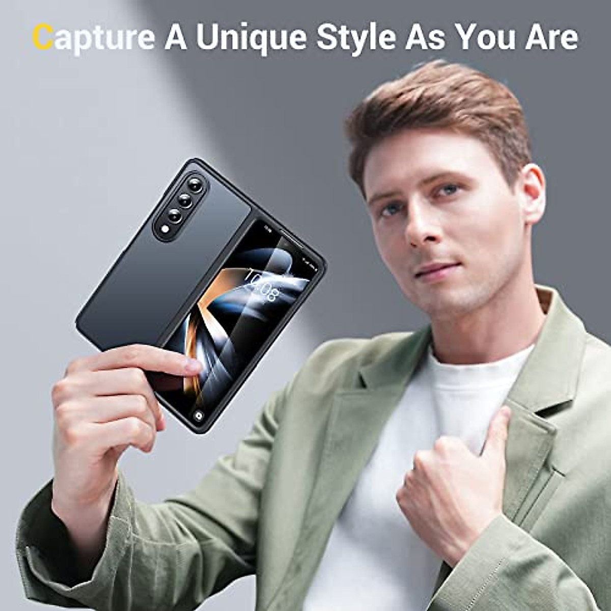 Humixx Translucent Matte for Samsung Galaxy Z Fold 4 Case, [Mil-Grade Protection] [Anti-Fingerprint] Silky Touch Hard PC Back & Non-Slip Soft TPU Edge, Airbag Shockproof for Z Fold 4, Black