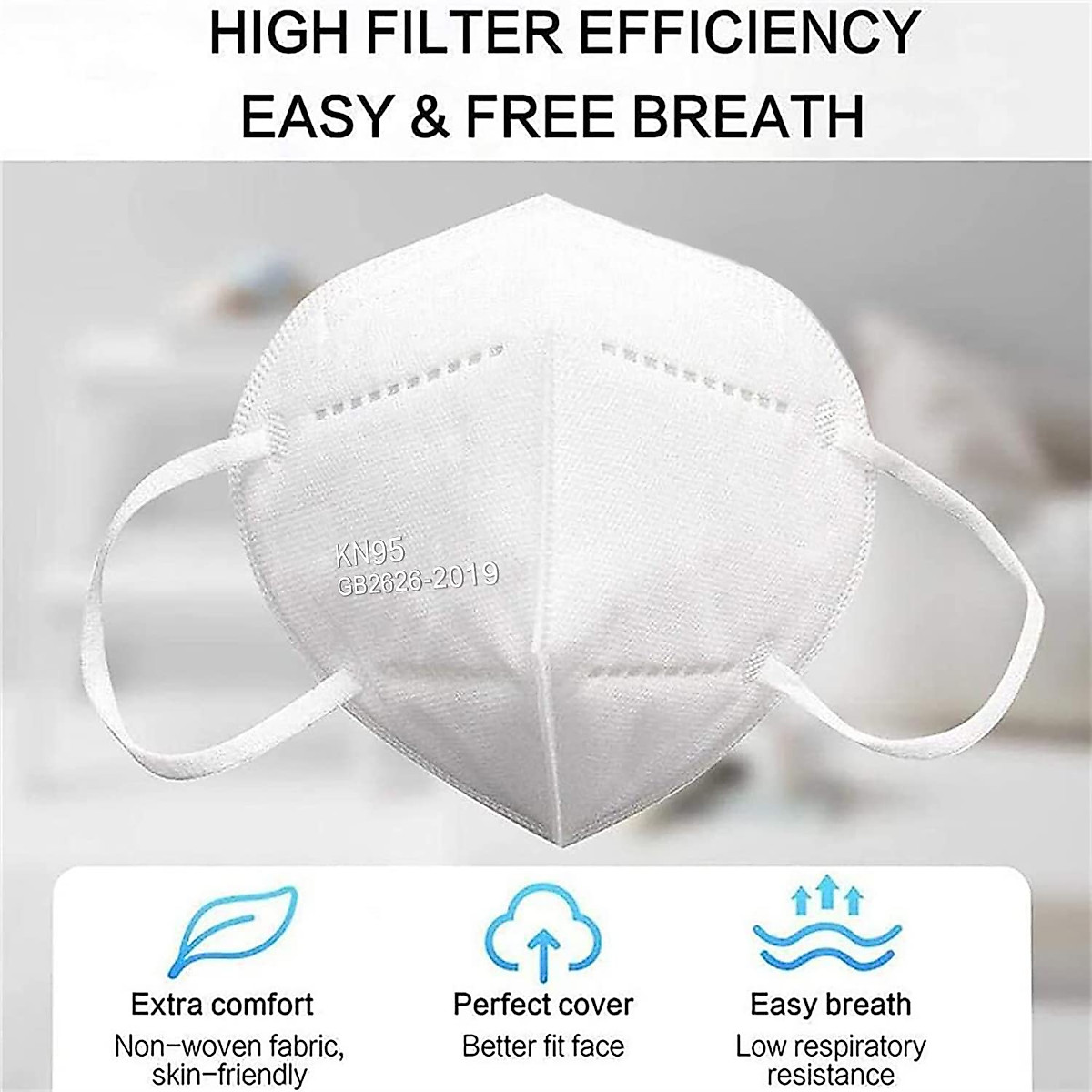 LEMENT 50PCS KN95 Face Mask 5 Layer Breathable with Elastic EarLoops Cup Dust Safety Masks(White,Black,Grey)
