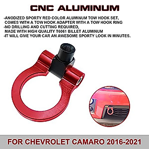 Xotic Tech Sport Track Racing Style CNC Aluminum Screw-on Tow Hook Front Bumper Compatible with Chevrolet Camaro 2016-2021 (Red)