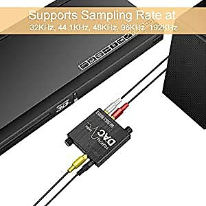 192KHz Digital to Analog Audio Converter with Bass and Volume Adjustment,Digital SPDIF/Optical/Toslink/Coaxial to Analog Stereo L/R RCA and 3.5mm Jack Converter for PS3 PS4 DVD AppleTV Home Cinema