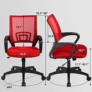 Home Mesh Office Chair Ergonomic Desk Chair Mid Back Computer Chair Task Rolling Swivel Chair with Lumbar Support Arms Modern Executive Adjustable Chair for Girl Adults Women(Red)