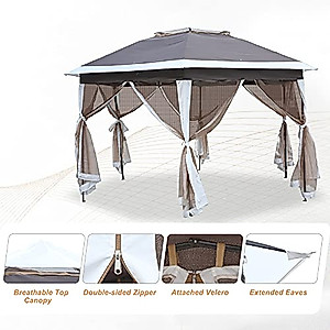 LONABR 12’ X 12’ Pop Up Gazebo with Mosquito Netting Hexagonal Outdoor Canopy for Patio,Garden,Backyard Tent Canopy with Strong Iron Frame Storage Bag