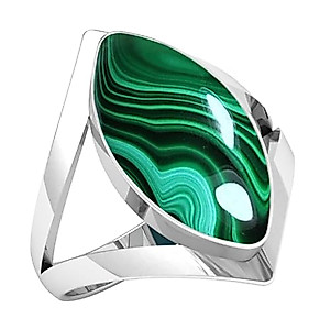 JEWELOPORIUM 925 Sterling Silver Ring for Women Size 7 Green Real Malachite Stone Vintage Silver Ring Halloween - Gift Solitaire Jewelry
