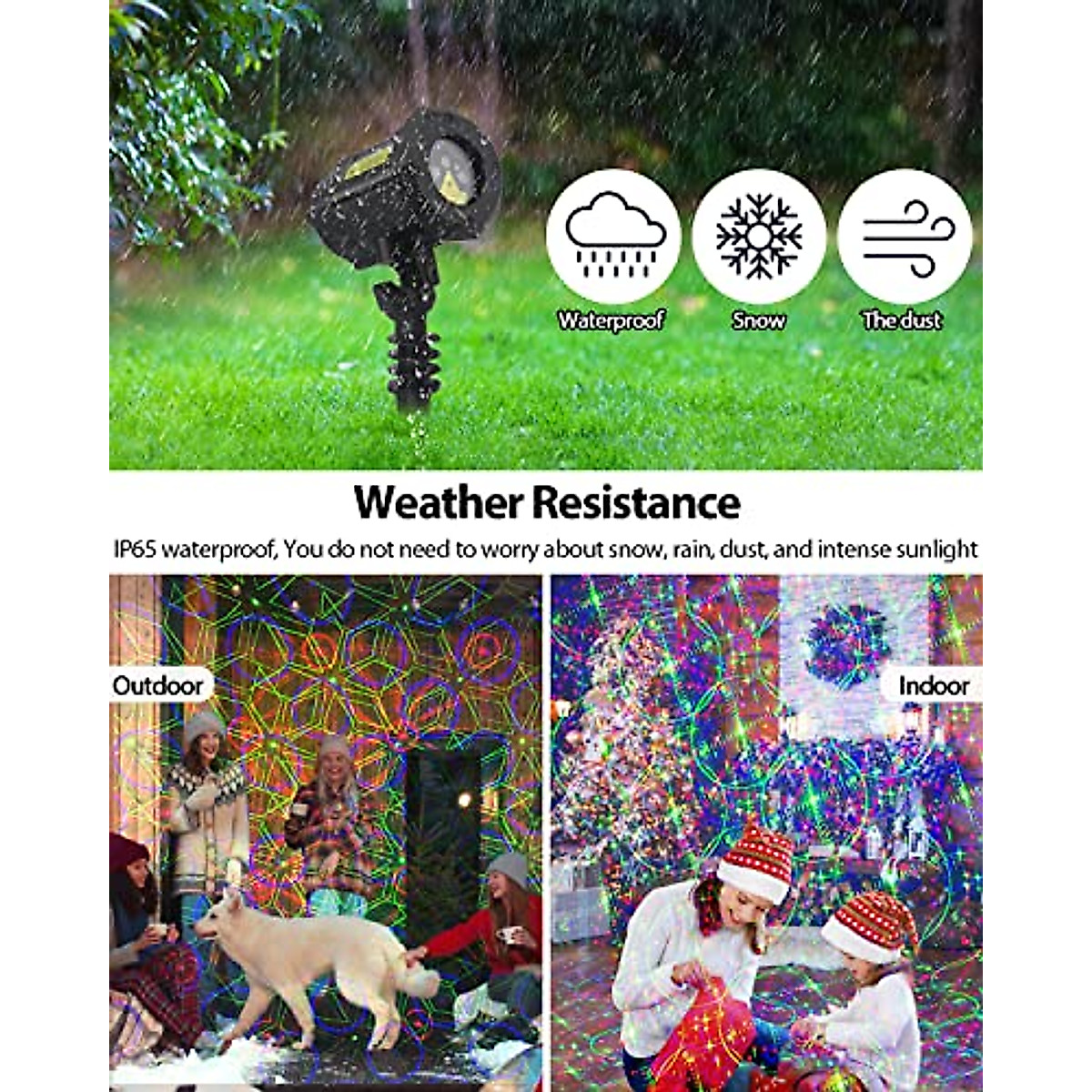 Lunhoo 16 Patterns Christmas Moving Laser Lights, RGB Outdoor Laser Projector, Garden Christmas Decorative Lights for Indoor, Outdoor, Home, Garden