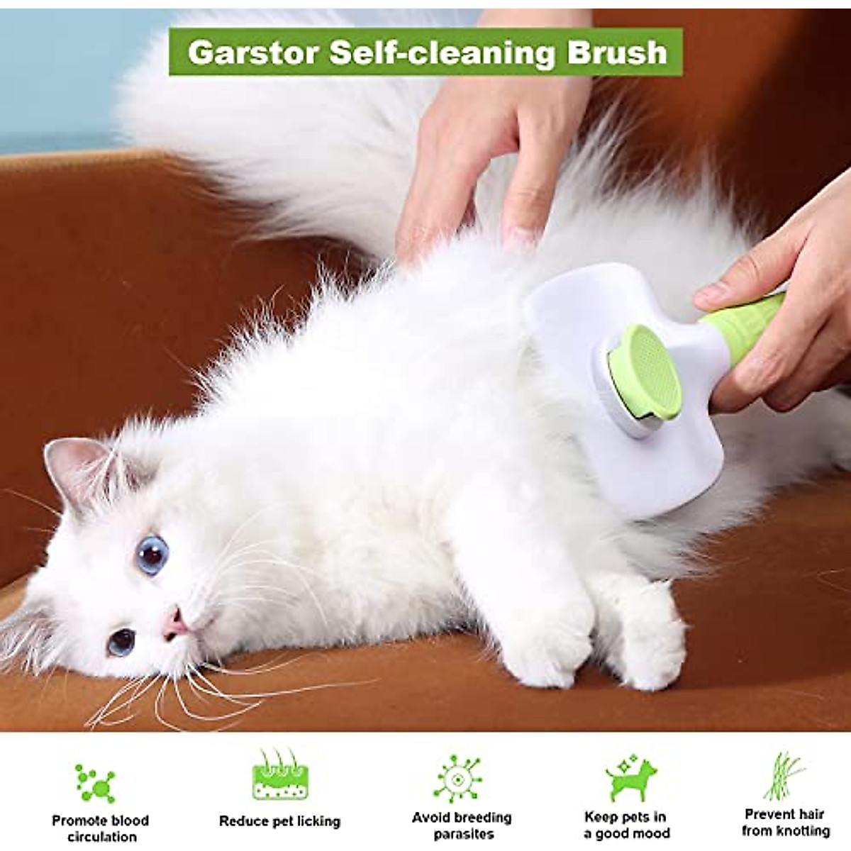 Garstor Dog Brush, Cat Brush, Dog Brush for Shedding, Self Cleaning Pet Brush for Grooming Long Short Haired Dog Cats, Cat Brushes for Indoor Cats, for Dog Cat Rabbit Remove Loose Fur and Undercoat