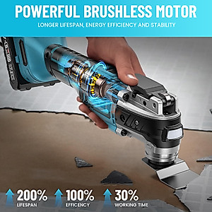 Seesii 21V Cordless Oscillating Tool, Brushless Oscillating Saw with 6 Variable Speeds, 3° Oscillation Angle, Quick-Change Multi-Tool, 24PCS Accessories, 2.0Ah Battery for Cutting, Sanding, Scraping