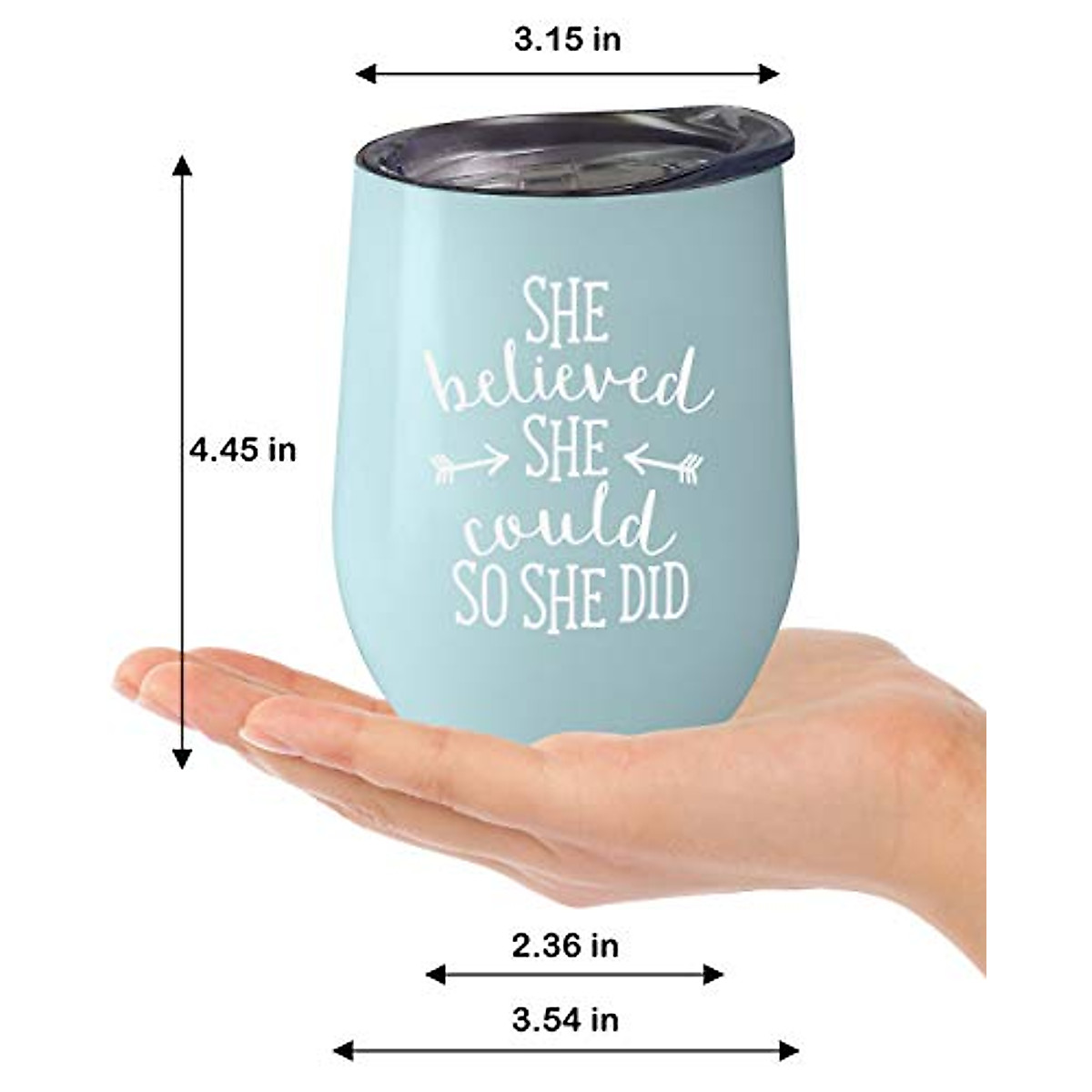 Fancyfams She Believed She Could So She Did - Congratulations Gifts - Graduation Gifts for Her - 12 oz Stainless Steel Wine Tumbler (Blue)
