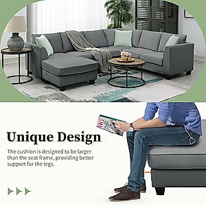 LostCat 112" Sectional Couches for Living Room Sets, 7 Seats Modular Couch with Ottoman, Fabric L Shape Couch with 3 Pillows, Convertible Corner Couch Set, Sectional Sofa Set for Living Room, Grey
