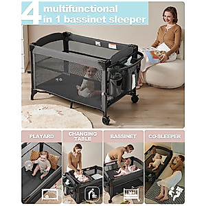 AirClub Baby 4 in 1 Bassinet Bedside Sleeper, Baby Bedside Crib Sleeper, Playard, Portable Diaper Changing Table, Baby Bassinet for Newborn Baby