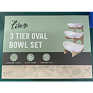 SEVEN SPARTA Tiered Fruit basket Fruit Bowl for Kitchen Counter, Elegant Combo of Ceramic Bowls and Bamboo Rack, Big Capacity, Easy Install, Multi-Occasion for Kitchen, Party, Restaurant and Gift