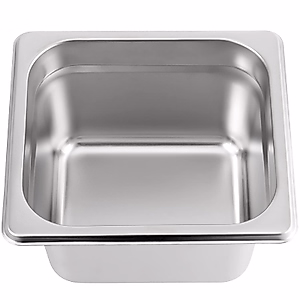 FUNSUEI 4 PCS 1/6 Size x 4 Inches Stainless Steel Steam Table Pans, Steam Table Chafer Pan, Hotel Pan Food Pan for Restaurants, Hotels, Buffets, Catering, Silver