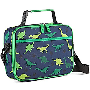 VASCHY Lunch Box Bag for Kids, Reusable Insulated Lunch Box Containers Coolers for Toddler Boys and Girls with Detachable Shoulder Strap for Daycare School Dinosaurs