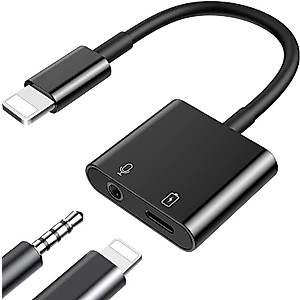 MFi Certified] Lightning to 3.5 mm Headphone Jack Adapter for iPhone, 2 in 1 Lightning to 3.5mm AUX Audio Charger Splitter Compatible with iPhone 14 13 12 11 XS XR X 8 7 Audio Earphone Adaptor