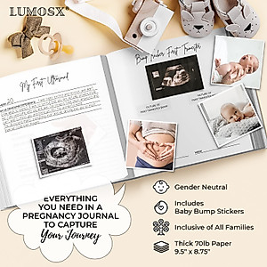 LUMOSX Pregnancy Journal Memory Book - w/Baby Bump Stickers in the Gender Neutral Baby Book Memory - Baby Journal Is A Pregnancy Must Haves, Best Gifts For Expecting Moms, Baby Shower Gifts
