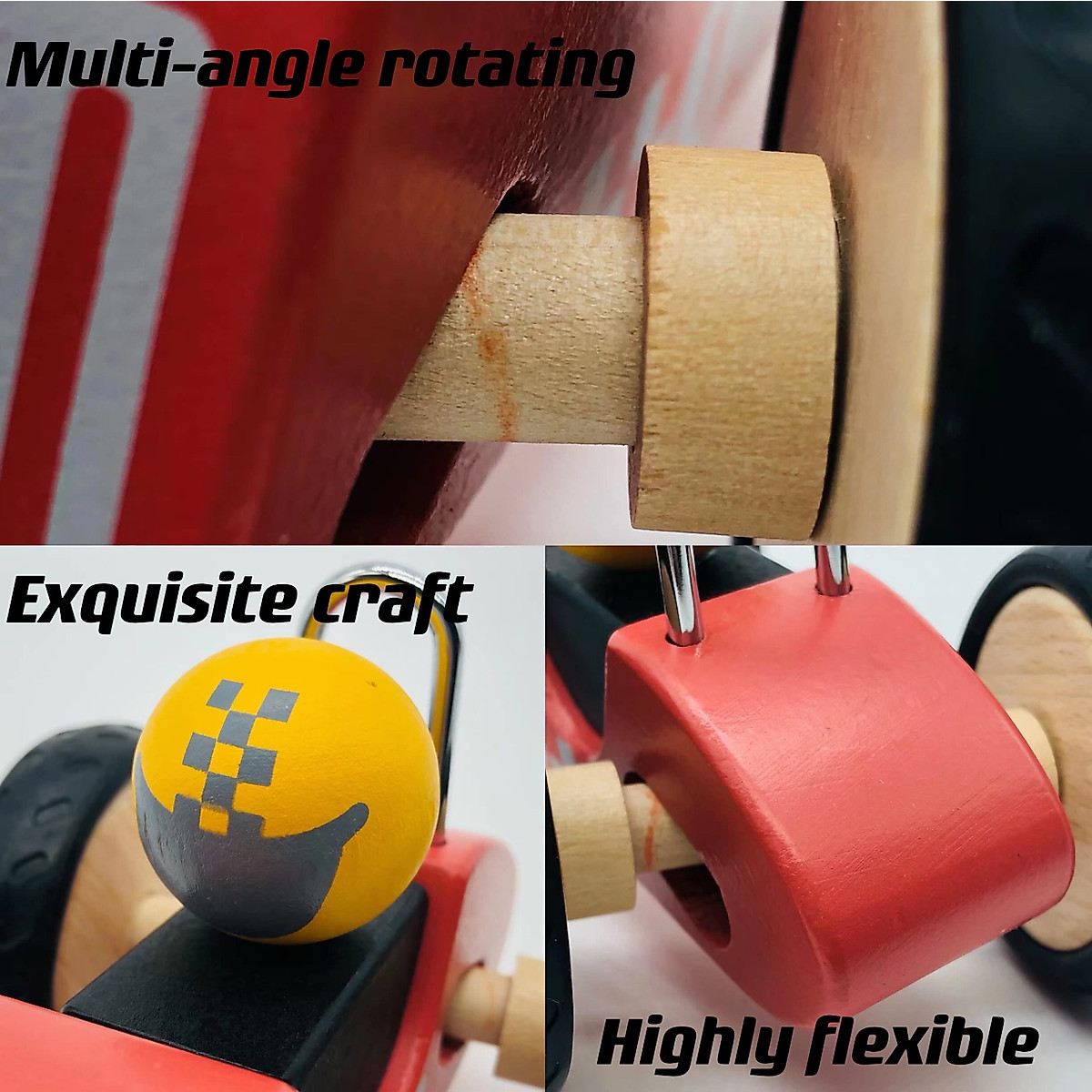 Lecelzie Toddler Wooden Toy Cars Montessori Toys for 1 2 3 4 Year Old Boys Girls Birthday Gift Party Favors for Kids Race Car Push and Pull Toys for 3-5