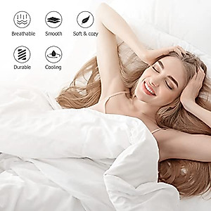 Dafinner Organic Feathers Down Comforter Queen Size Duvet Insert for All Seasons - Hotel Collection 100% Cotton, Fluffy 750 Fill-Power, Medium Warm Full Queen Bed Blanket, 90”x90”, White