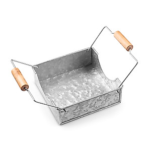 Royalty Art Galvanized Napkin Holder with Dual Wooden Handles - Rustic Square Design for Country Style Kitchens and Dining Rooms - Heavy-Duty Paper Storage for Indoor and Outdoor Use