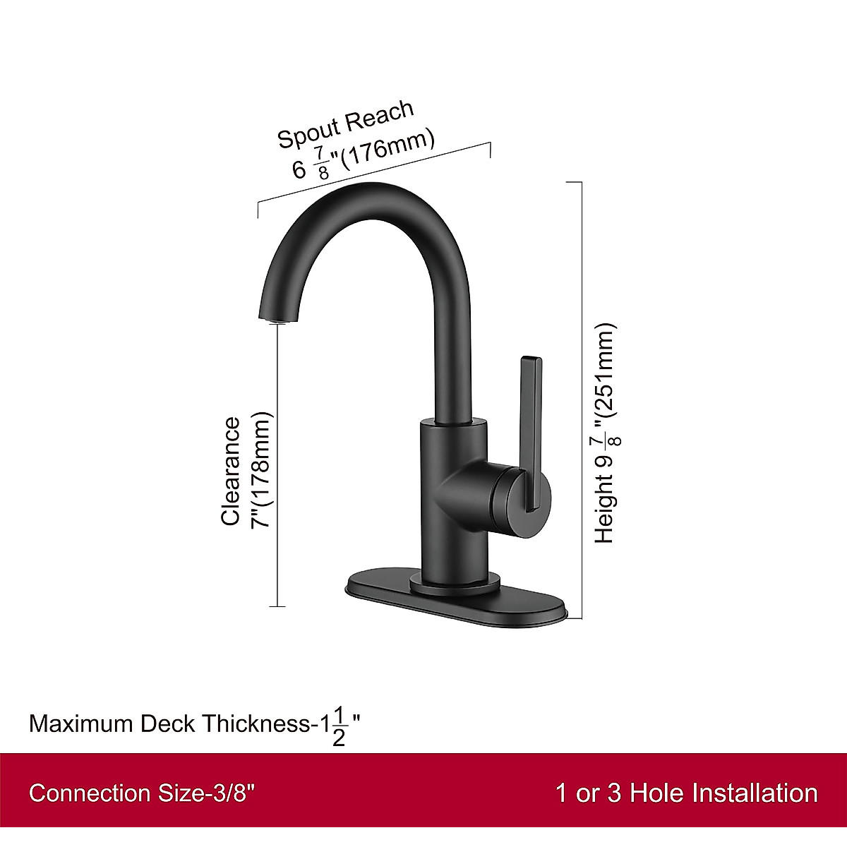 Derengge Bathroom Faucet,Single Handle Bathroom Sink Faucet with Water Supply Line,1 Hole or 3 Hole Lavatory Vantity Faucet with Pop-up Drain,Matte Black Finished,F-1328-MT