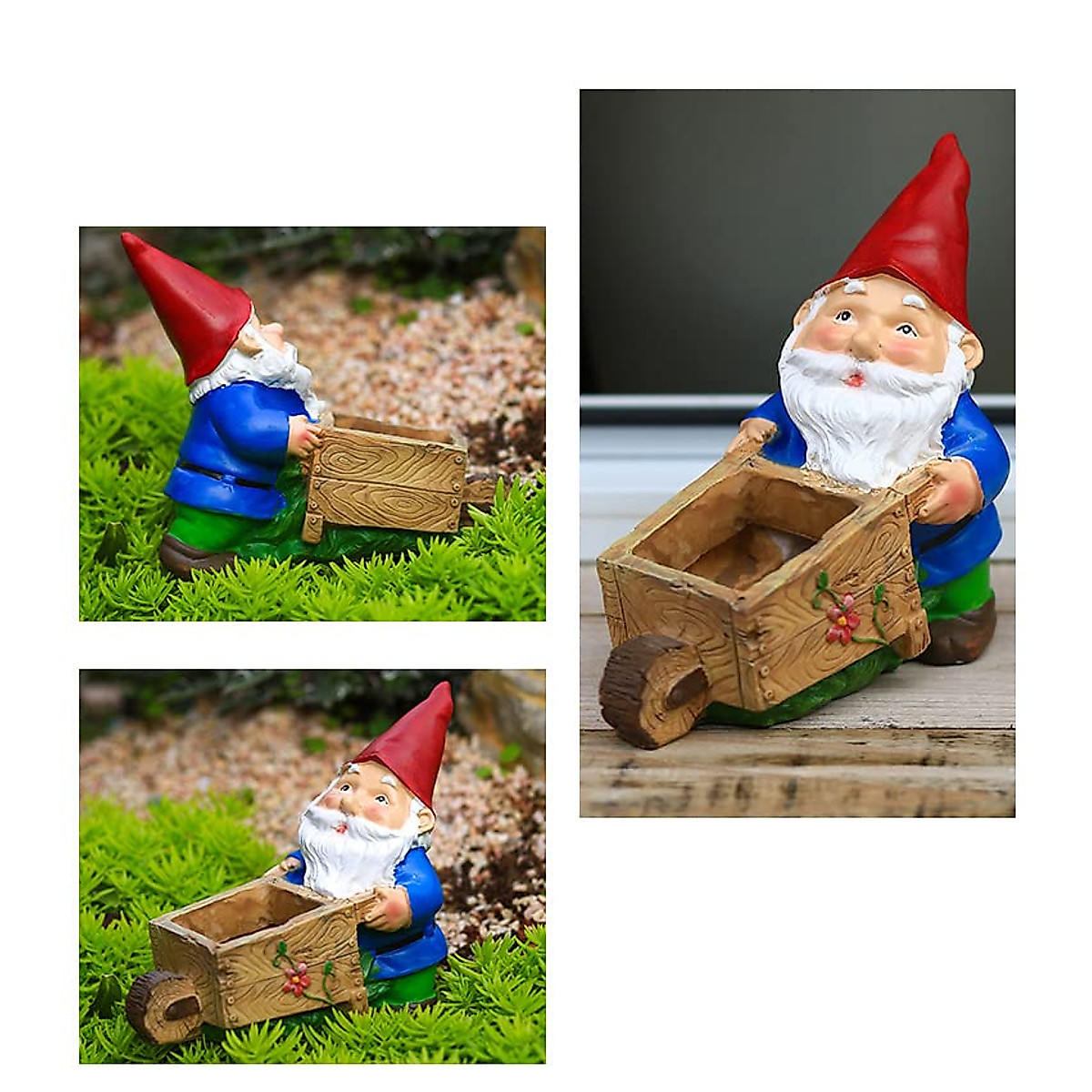 Cliocoo Garden Gnome Statue Planter-Funny Resin Gnome Figurine Holding a Wheelbarrow, Fairy Garden Gnome, Outdoor Décor for Home Lawn Yard Patio, 5.9 Inch (Gnome Holding Wheelbarrow)
