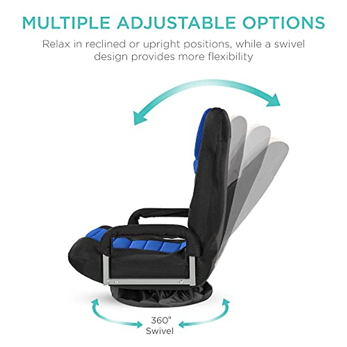 Best Choice Products Swivel Gaming Chair 360 Degree Multipurpose Floor Chair Rocker for TV, Reading, Playing Video Games w/Lumbar Support, Armrest Handles, Adjustable Foldable Backrest - Black/Blue
